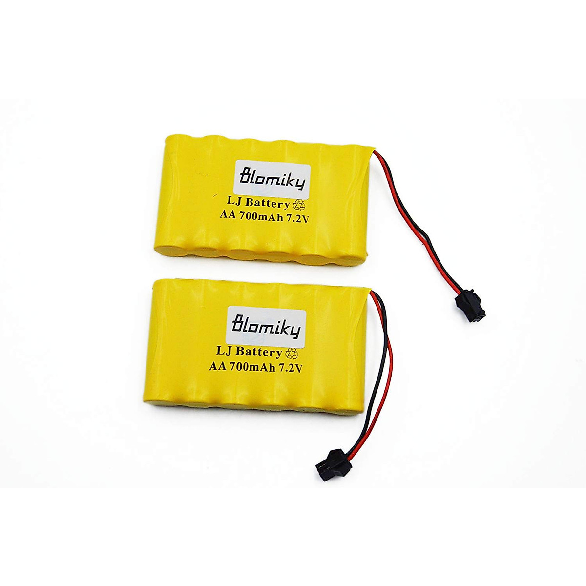 Blomiky 2 Pack 7.2V 700mAh Ni-Cd Rechargeable Battery Pack with SM 2P Plug Replacement for Old Version 15 Channel Huina 1550 550 RC Excavator 7.2V 700mAh Yellow 2