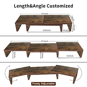 TEMI Monitor Stand Riser for 2 Monitors, Dual Monitor Riser Wood for Desk Standing, Wooden Computer Monitor Riser with Adjustable Angle and Length for Laptop, Computer, TV, PC and More (Rustic Brown)