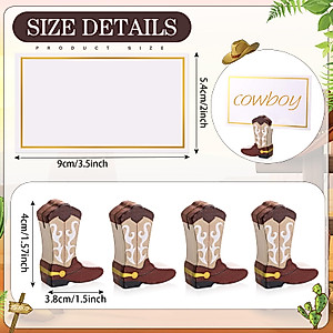 Kigley 18 Pcs Cowboy Boots Wooden Ornaments Place Card Holder and 25 Pcs Gold Foil White Card Cowboy Boots Wooden Table Sign Picture Number Sign Stands Holder for Wedding Party Events (Brown)