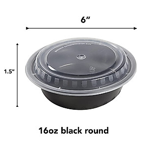 Restaurant Boxes 16 oz Meal Prep Round Black Containers with Clear Lids - 150 Sets, Disposable Food Containers, To Go Food Container, Take Out Food Containers