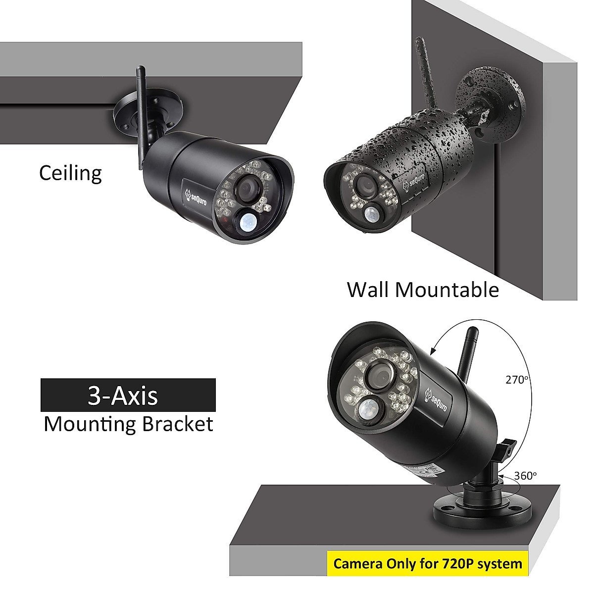 Sequro GuardPro Digital Surveillance Security Add-on Camera, HD Night Vision,Weatherproof, Motion Detecton Compatible with GuardPro 720P Surveillance DVR Kit,Black, Home, Small Business Office