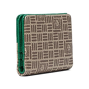 Anne Klein AK snap Closure Horsebit Logo Wallet, Cream-Brown w/Ivy Green
