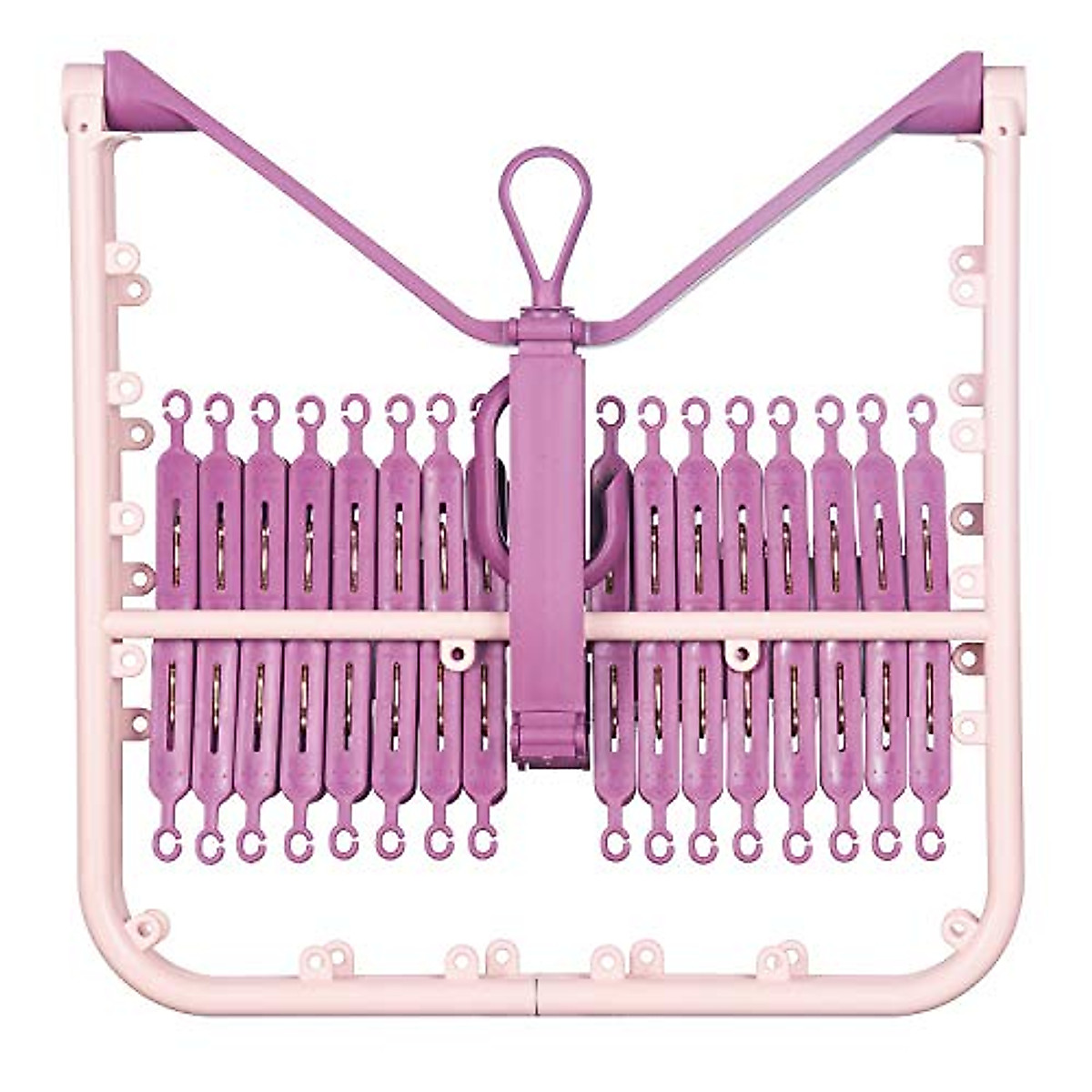 Foldable Clip Hangers with 32 Clothespin Drying Clips Underwear Hanger with Clips Plastic Laundry Clip Drip Drying Hanger for Socks Bras Lingerie Clothes Sturdy (Pink)