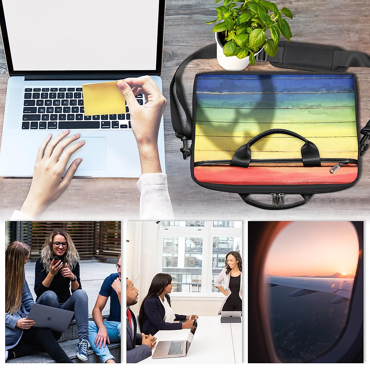 Rainbow Love Print Laptop Computer Bag Waterproof Shoulder Messenger Bag 13-15 inch Durable Laptop Tote Bag with Shoulder Strap Handle Lightweight Crossbody Briefcase