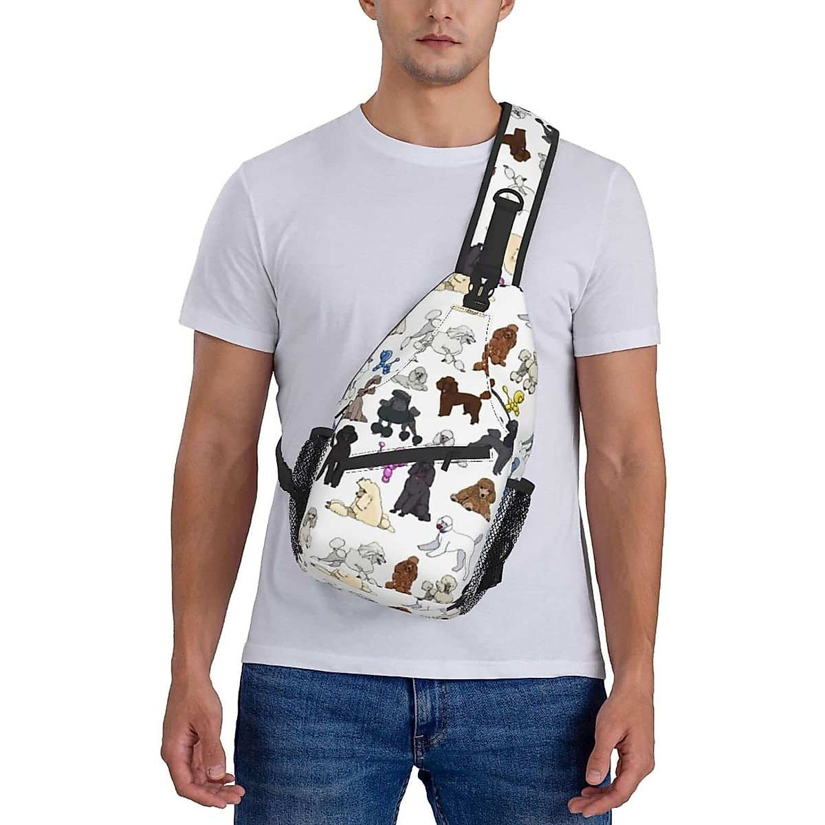 Sling Backpack Fashion Crossbody Shoulder Bags-Poodles White Chest Bag Casual Daypack for Men Women