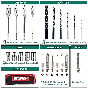 Cordless Hammer Drill Driver 18V, HYCHIKA 400 In-lbs Torque Power Drill with Auxiliary Handle, 1/2” Metal Chuck, 2.0Ah Battery, 1H Fast Charger, 21+3 Clutch, LED Light for Drilling Wood Metal Wall