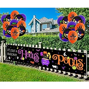 Houcs Pocus Yard Sign Banner It's Just a Bunch of Hocus Pocus Decorations Halloween Party Supplies Include Banner and 24pcs Balloons Outdoor Decoration Halloween Party Backdrop Photo Prop Background