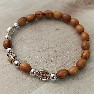 Bracelet Jerusalem Olive Wood Rosary Cross Holy Land Handmade Beads Catholic