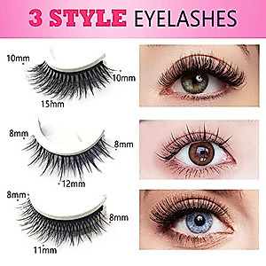 Ksiliup Reusable Self Adhesive Eyelashes 3 Styles False Eyelashes No Eyeliner or Glue Needed Stable False Lashes Natural Look Easy to Put On Waterproof Fake Eyelashes (3 Styles)