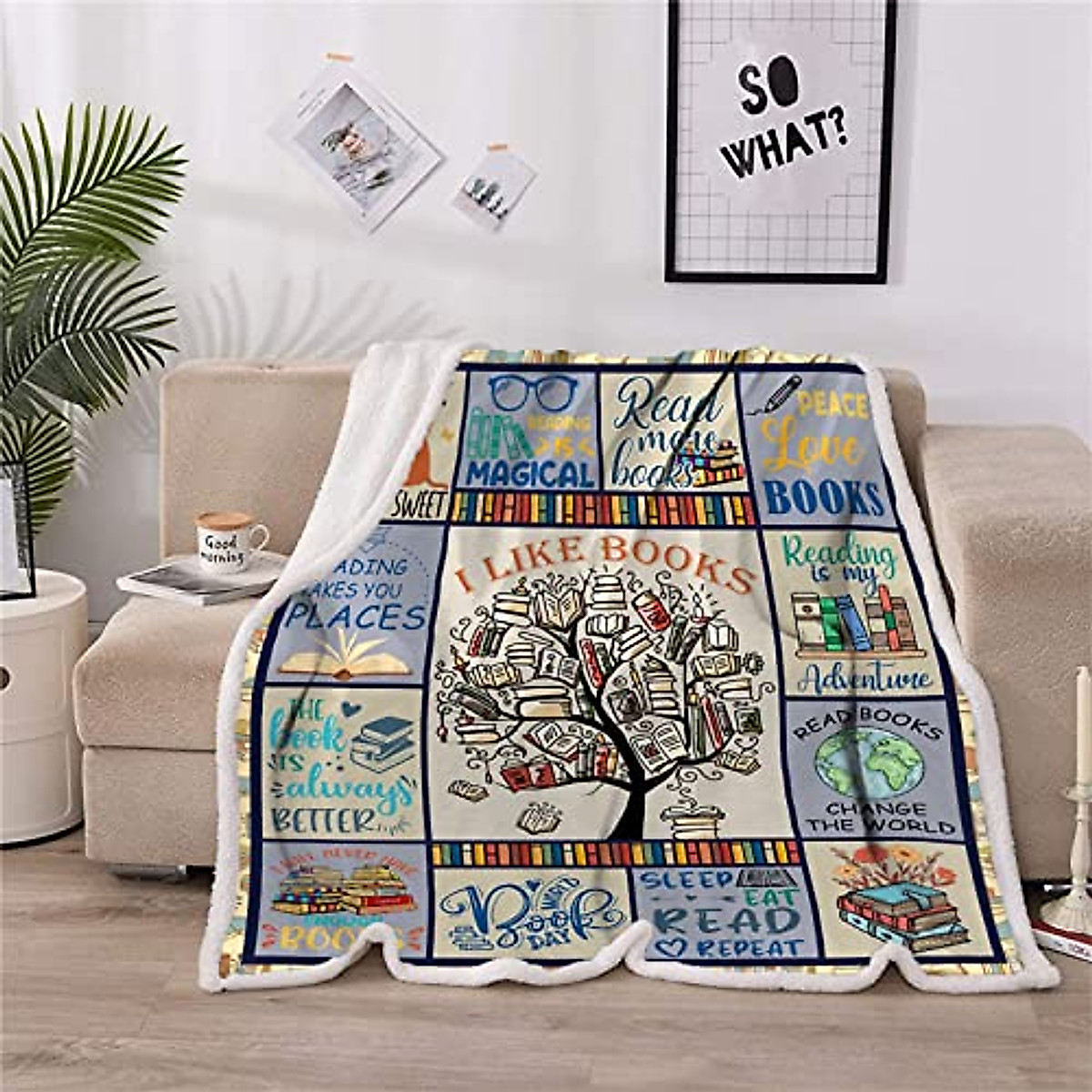 Book Lovers Gifts, Gifts for Book Lovers Women Men, Librarian Gifts, Bookworm Gifts, Literary Gifts, Best Gifts for Reading Lovers, Ultra Soft Warm Sherpa Throw Blanket for Couch Bed 50 x 60