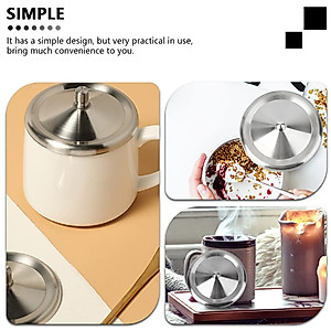 Cabilock 2 Pcs Stainless Steel Water Coffee Tea Cup Lid Cover Mug Seal Cap Beverage Drinking Cup Lid Cover for Home Kitchen Silver 12.3cm