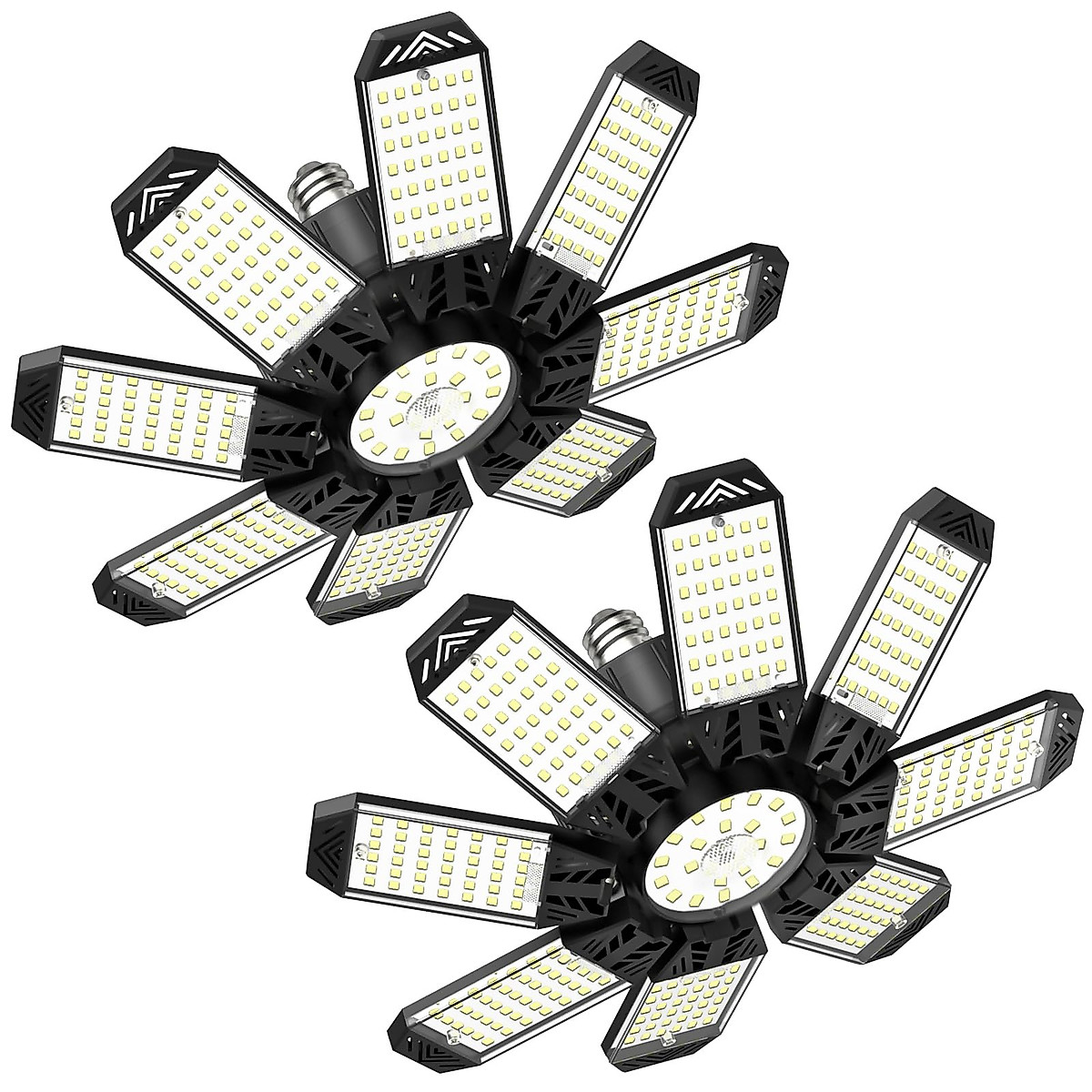 VRTOGTHE LED Garage Light - 2 Pack 260W 26000LM LED Garage Ceiling Light with 8+1 Adjustable Panels and Constant Drive, 6500K Shop Light Screw in E26 E27 Socket for Workshop, Storage Room, Warehouse