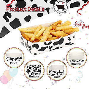 50 Pack Cow Print Party Supplies Cow Party Favors Cow Print Party Decorations Cow Paper Food Trays Cow Theme Birthday Party Favors Nacho Trays Paper Tray Hot Dog Trays for Baby Shower, Cow Style