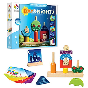 SmartGames Day & Night Wooden Cognitive Skill-Building Puzzle Game Featuring 48 Playful Challenges for Ages 2+