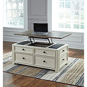 Signature Design by Ashley Bolanburg Farmhouse Lift Top Coffee Table with Drawers, Antique Cream & Brown