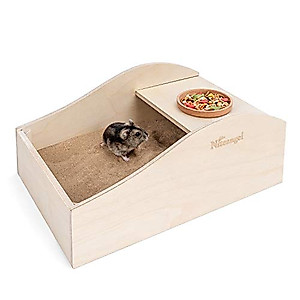 Niteangel Hamster Sand Bath Dust Free Box - Wooden Critter's Shower & Digging Sand Bathtub for Small Animals Like Hamsters Mice Lemming or Gerbils (Medium-11.8-inch L x 7.8-inch W)