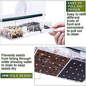 Fubullish Window Bird Feeder, Large Bird House Feeders for Outside with 4 Strong Suction Cups & 2 Extra Bird Stands, Removable Tray and Drain Holes, Birdhouse Shape, Clear Acrylic for Bird Watching