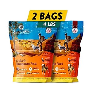 Addiction Outback Kangaroo Feast Raw Alternative Dog Food - Gently Air-Dried Complete Meal or Dog Food Topper for Digestive and Skin and Coat Health, 2 lb