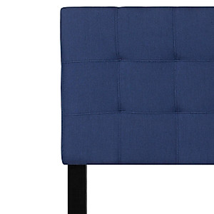 EMMA + OLIVER Quilted Tufted Upholstered Queen Size Headboard in Navy Fabric