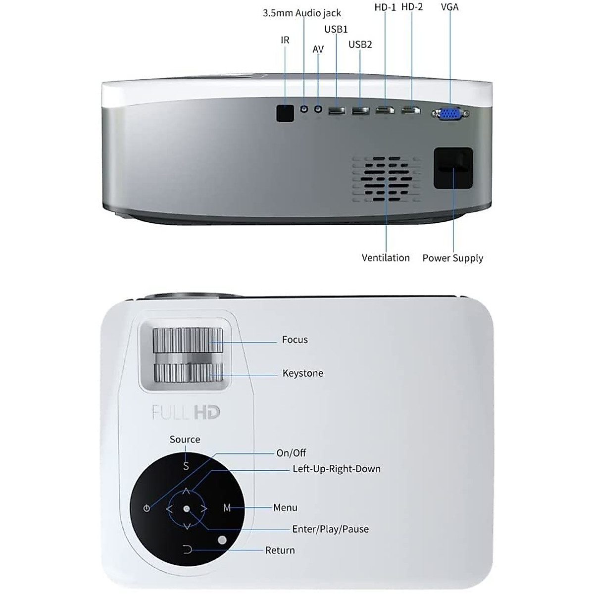 Feilx Mini Projector 2022 Upgraded Portable Video-Projector,300 Inch WiFi Full HD 1920 * 1080P LED Projector Video Projector Home Theater Cinema Smartphone Projector