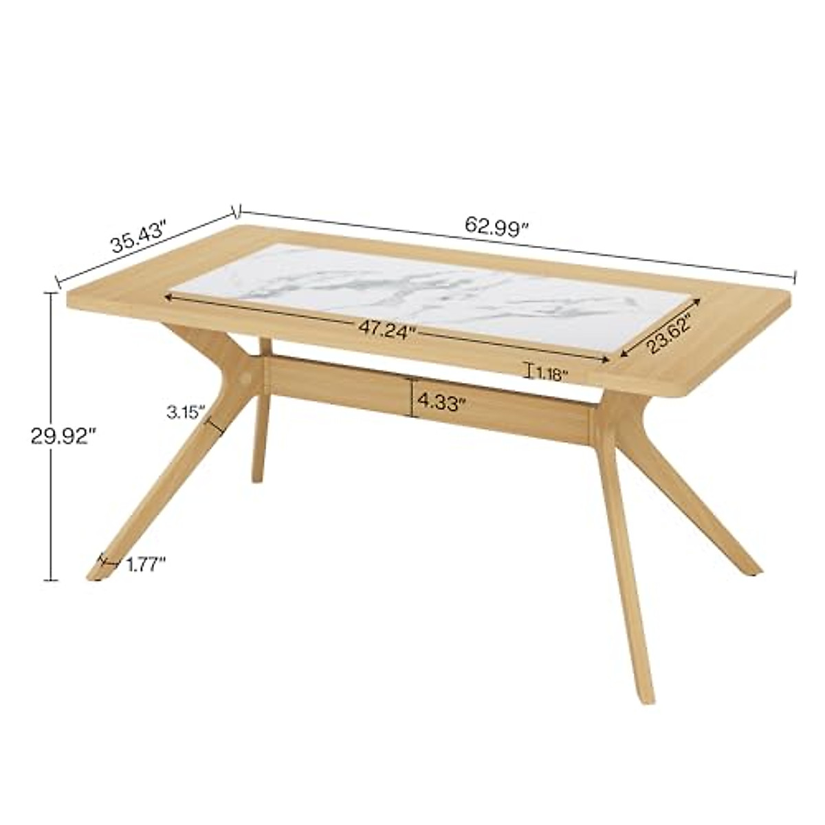 Tribesigns 63-inch Dining Table for 6, Modern Rectangular Dinner Table, Large Kitchen Table with X-Shaped Solid Wood Legs and Faux Marble Tabletop, for Dining Room, Kitchen (Oak and White Marble)