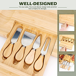 Bamboo Charcuterie Boards Cheese Board Knife Set, 13"x 13" Charcuterie Board and 13" x 6.3" Serving Trays x2 for Charcuterie Cheese Fruit,House Warming New Home Christmas Gift for Couple Women Mom