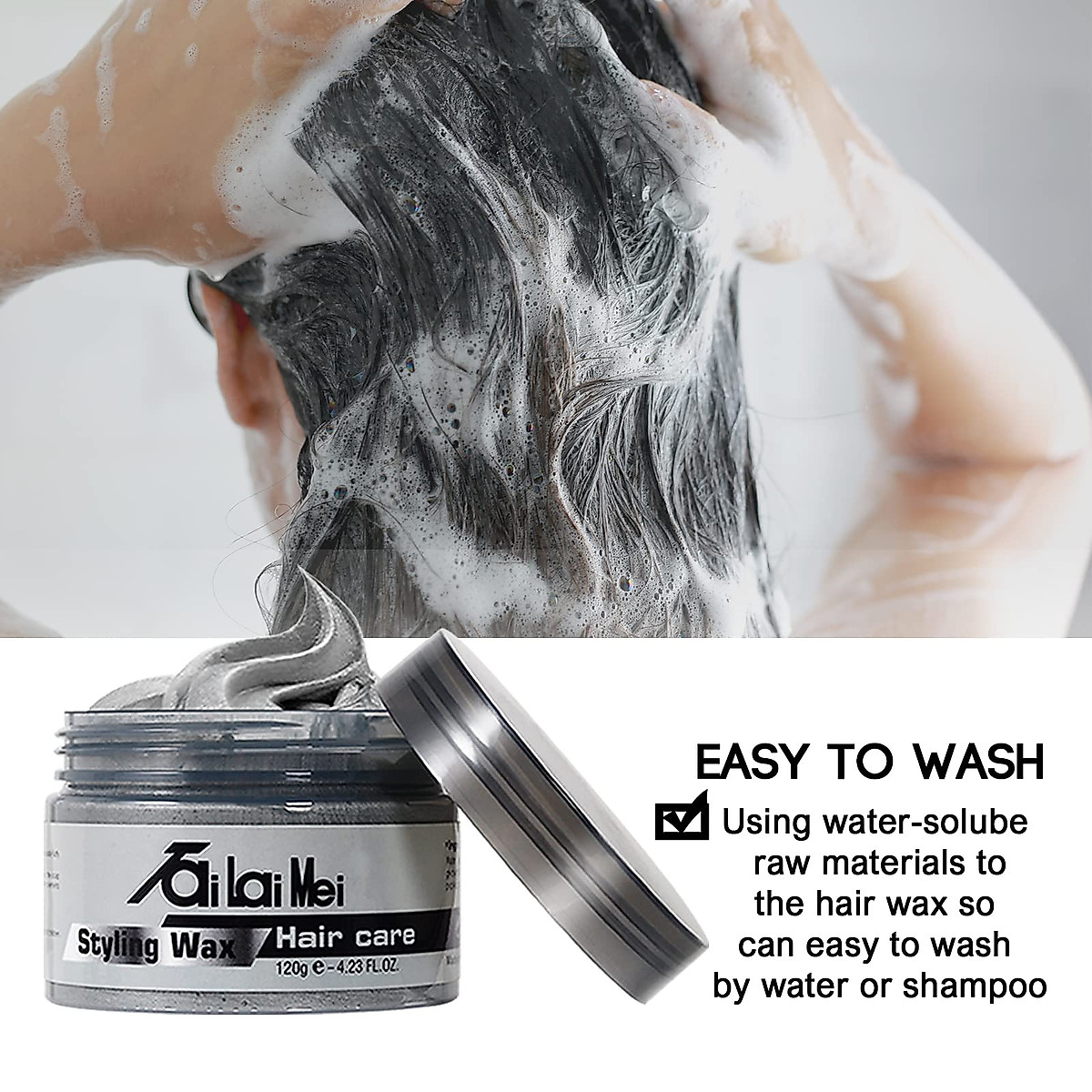 Temporary Silver Gray Hair Wax 4.23oz, Instant Hairstyle Mud Cream, Hair Pomades for Party, Cosplay, Nightclub, Masquerade, Halloween.