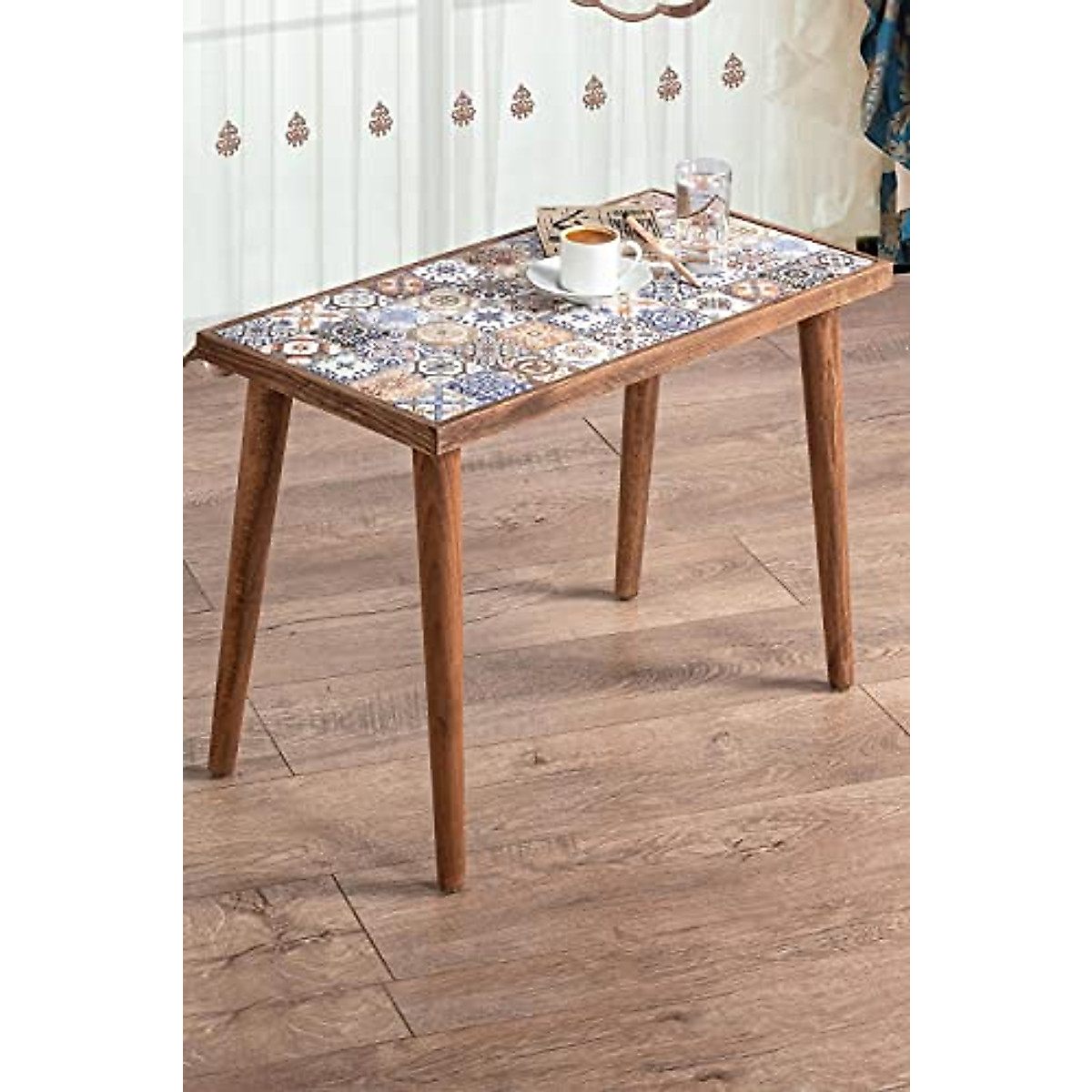 Comfyt Coffee Table, Side Table, End Table, Nightstand Nesting Table Bedside Table Accent Table Home Essentials Wood Tiled Top Rustic Table Ceramic Tiles Mexican Tile Table