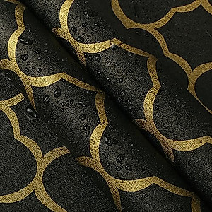 Feisoon 17.7"x118" Black and Gold Wallpaper Geometric Wallpaper Trellis Pattern Peel and Stick Wallpaper Removable Modern DIY Contact Paper Self Adhesive Wallpaper for Living Room Bathroom Decor