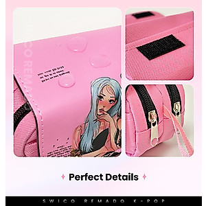 Swico Remado Kpop Marker Pen Organizer Big Storage Pen Pouch Bag Black and Pink for Office Supplies