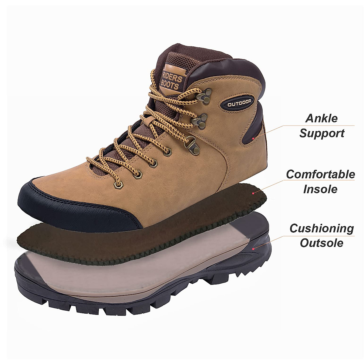 TFO Hiking Boots Mens Outdoor Backpacking Trekking Mountaineering Riding Shoes Travel Leisure Mid Top Shoes Yellow