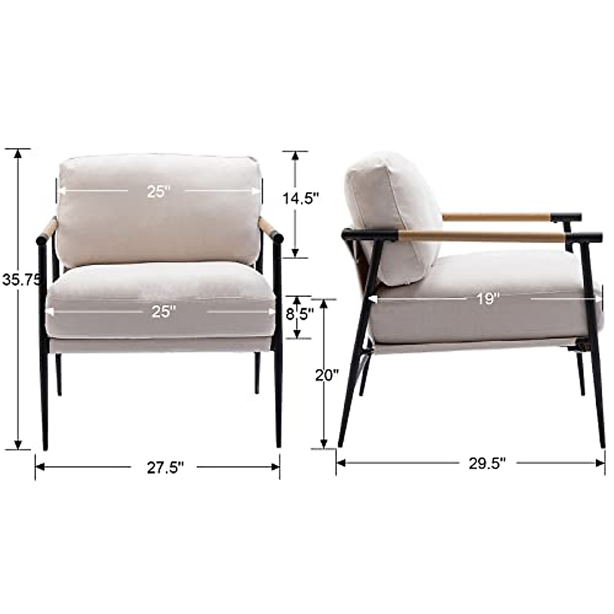 DUOMAY Mid-Century Modern Accent Chair - Soft Linen Upholstered Lounge Reading Chair for Bedroom - Comfy Lightweight Livinig Room Chairs - Beige