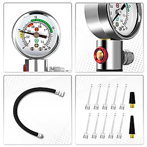 ONG NAMO Ball Pump with Pressure Gauge for Sports Ball Pressure Release, Hand Air Pump for Balls with 10 Needles & 2 Nozzles, Basketball Soccer Ball Volleyball Rugby Pump for Inflating & Deflating