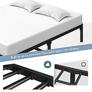 Yaheetech Metal Platform Full Bed Frame Quick Lock Tool-Free Easy Assembly 14 Inch Mattress Foundation with Ultra-Durable Steel Slat Support/No Screws and Box Spring Needed/Black