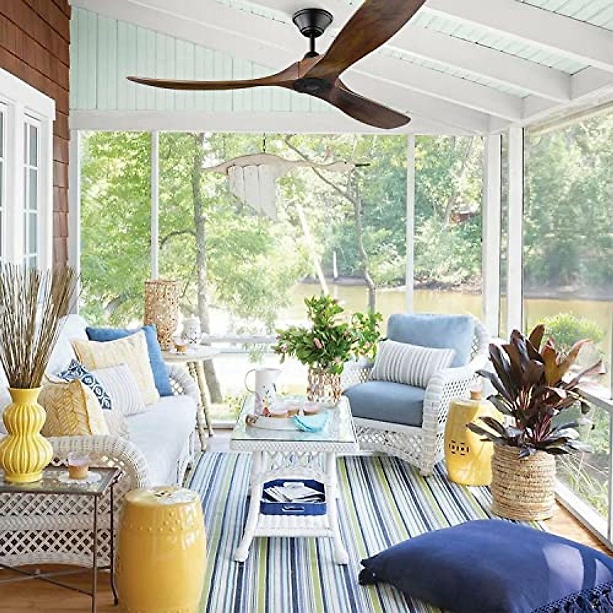Ceiling Fan No Lights 70" Large Ceiling Fan, Outdoor Ceiling Fan for Patio, Wooden Ceiling Fan Damp Rated 3 Blade Large Airflow Indoor Outdoor Farmhouse Ceiling Fan for Exterior House Porch Gazebo