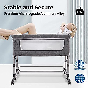 Ihoming Twin Bassinets for Baby, Double Bassinet Bedside Sleeper for Twins, Bassinets Sleeper for 2 Babies, Infant Co Sleeper Bedside Crib Attaches to Bed, Grey