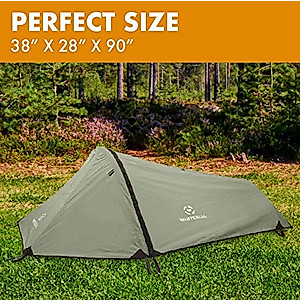 Winterial Single Person Personal Bivy Tent - Lightweight One Person Tent With Rainfly, 2lbs 9oz, Stakes, Poles and Guylines Included, Backpacking and Hiking Bivy Tent, Green