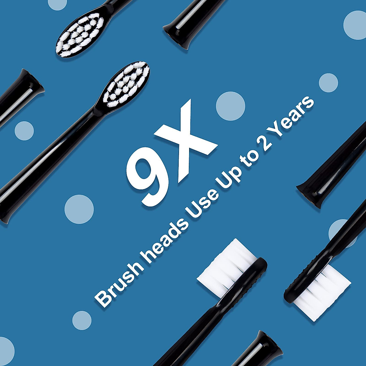 Goalie Rechargeable Electric Toothbrush with 9 Brush Heads & Anti-Loss USB Cable, 6 Modes, Medium Soft Bristles, Smart Timer, V1 Travel Version Black Set