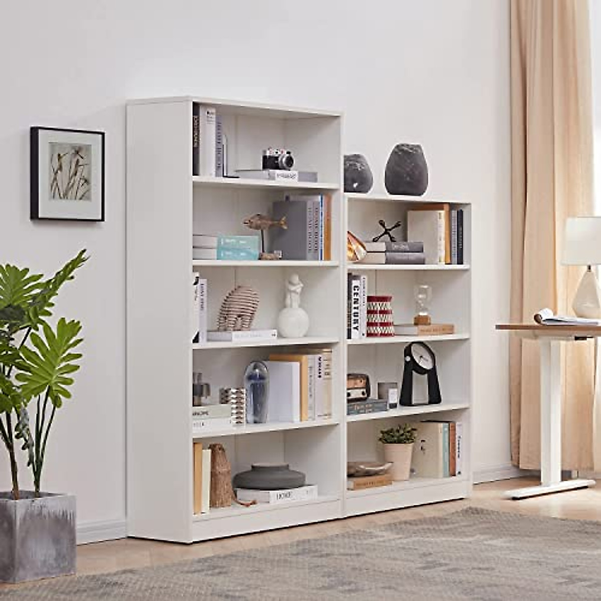 Wood Bookcase 5-Shelf Freestanding Display Wooden Bookshelf for Home Office School (11.6" D*33" W*59.8" H,White)