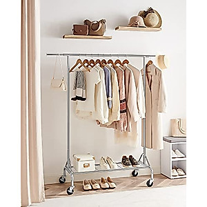 SONGMICS Heavy Duty Metal Clothes Rail with Shoes Shelf, Maximum Load of 50 kg, one Rod, Silver