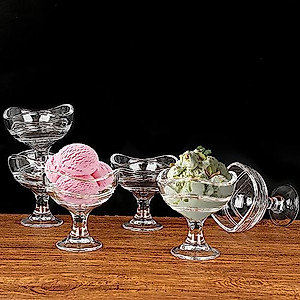 BSTKEY 6PCS Set 8.5 oz Glass Dessert Bowls/Cups, Cute Footed Dessert Bowls for Ice Cream Trifle Fruit Pudding Snack Salad Milkshakes Sundae Cocktail Drinks Party