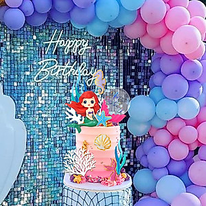 12 PCS Mermaid Cake Topper, Cute Big Eyes Mermaid Doll Cake Topper, Resin 2D Starfish Seaweed Seahorse Shell Felt Seaweed Acrylic Coral for Birthday Party, Baby Shower, Wedding, Mermaid Cake Supplies