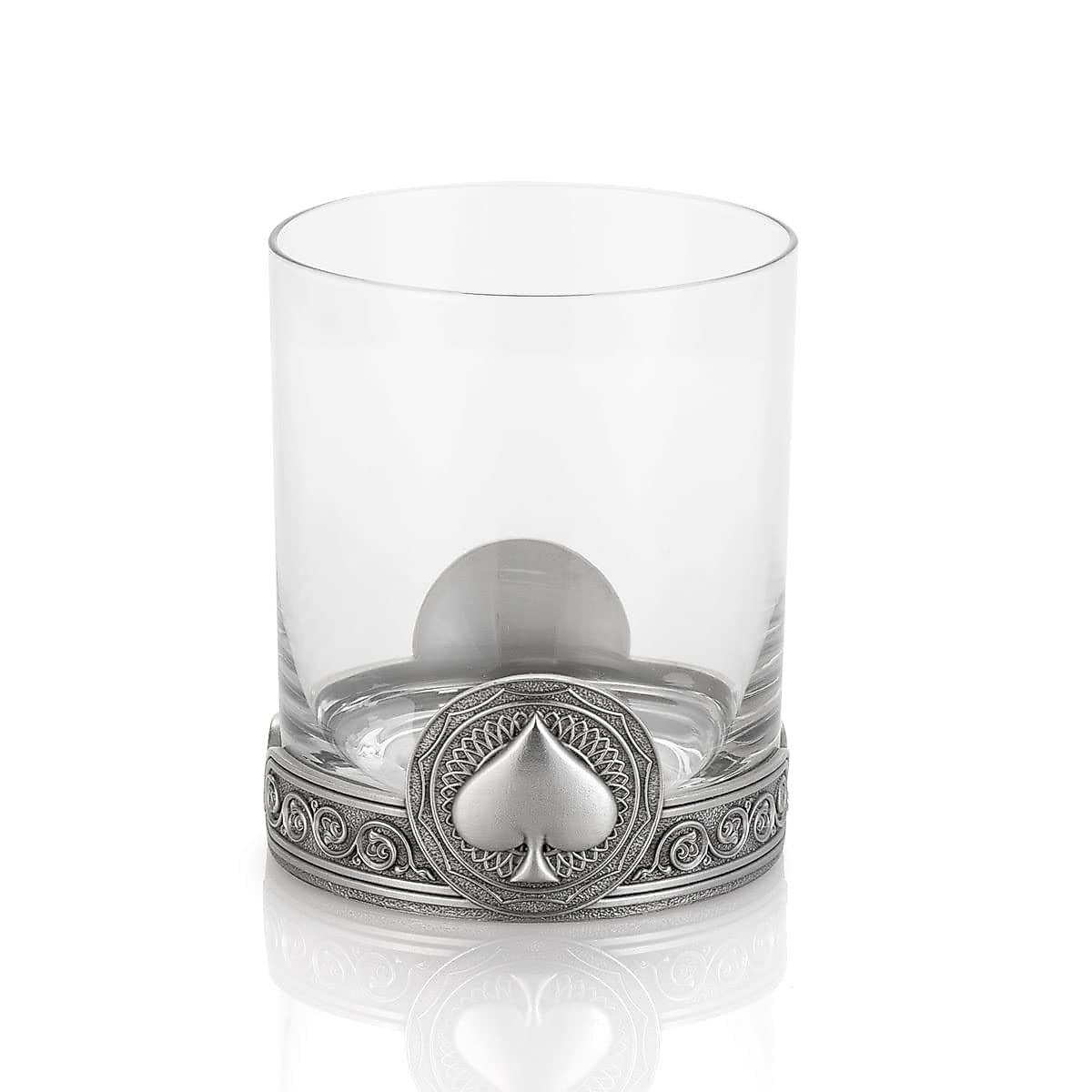 Royal Selangor Pewter Spades Whiskey Tumbler 10oz - Ace Collection Luxurious Cognac/Bourbon/Scotch/Cocktail Drinking Glass