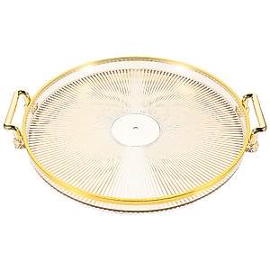 CALLARON Plastic Tray Plastic Tray Decorative Round Serving Tray with Handles Modern Decorative Tray Serving Platter Fruit Dessert Plate Cake Dish Perfume Tray for Vanity Coffee Table