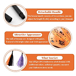 Reicyfang 2pcs Halloween Witch Broom, Realistic Witches Broom Costume Prop, Plastic Witch Broomstick Cosplay Broom Props, Halloween Costume Haunted House Decoration, Witch Flying Broomstick