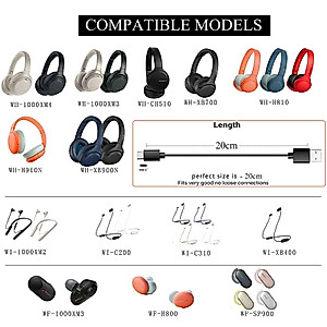 Replacement Type-c Headphones Short Charger Cable Cord for Sony WH-1000XM4 WH-1000XM3 WF-1000XM4 WH-XB900N WH-CH510 WI-1000XM2 WI-C200 WI-XB400, AKG Y400 Y600NC, WF-1000XM3, Bose NCH700 (20cm)