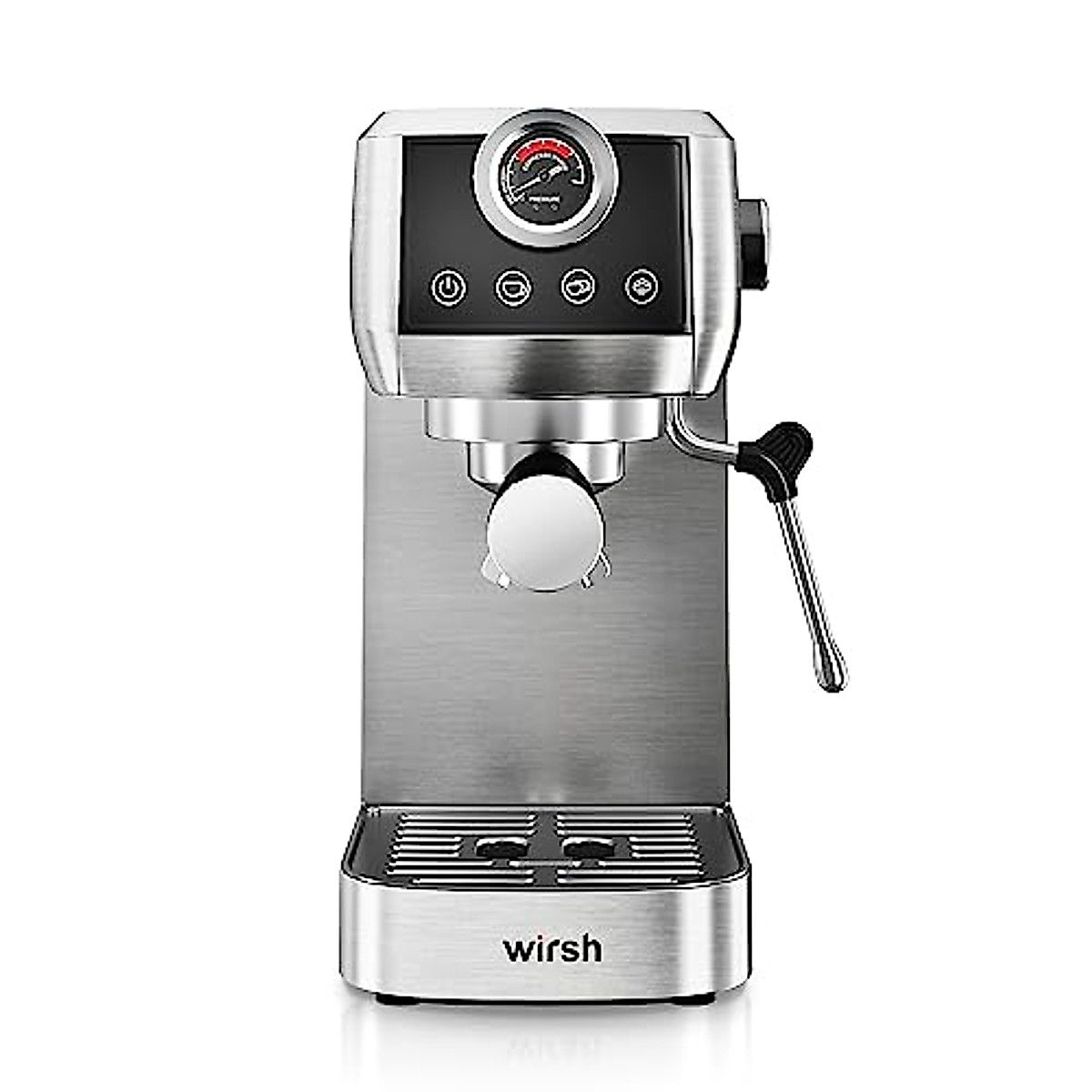 Espresso Machine, Wirsh 20 Bar Espresso Coffee Maker with Plastic Free Portafitler and Steamer for Latte and Cappuccino, Expresso Coffee Machine with Pressure Gauge, Touch Screen, Full Stainless Steel (Home Barista Plus)