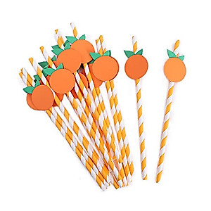 Orange Paper Straws - Biodegradable Disposable Drinking Striped Paper Straws 15 Pieces, Little Cutie Straws, Little Cutie Baby Shower Decorations, Little Cutie Themed Birthday Decorations