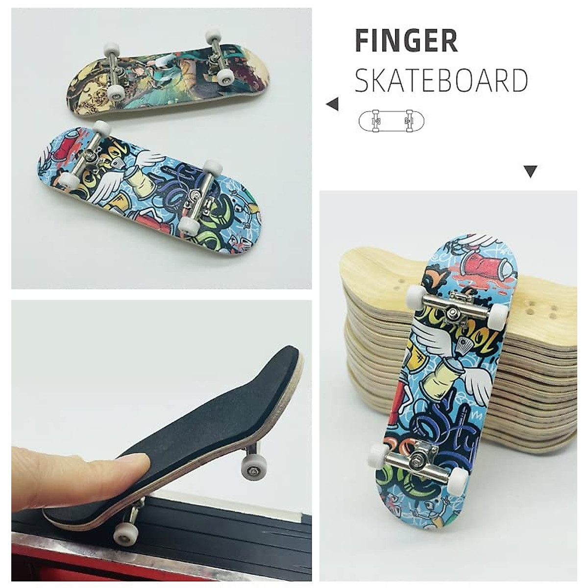 Maple Wooden Finger Skateboard, Professional Fingerboards Wheels with Bearings, Mini Fingerboard Finger Toy for Adults and Kids (AA6)