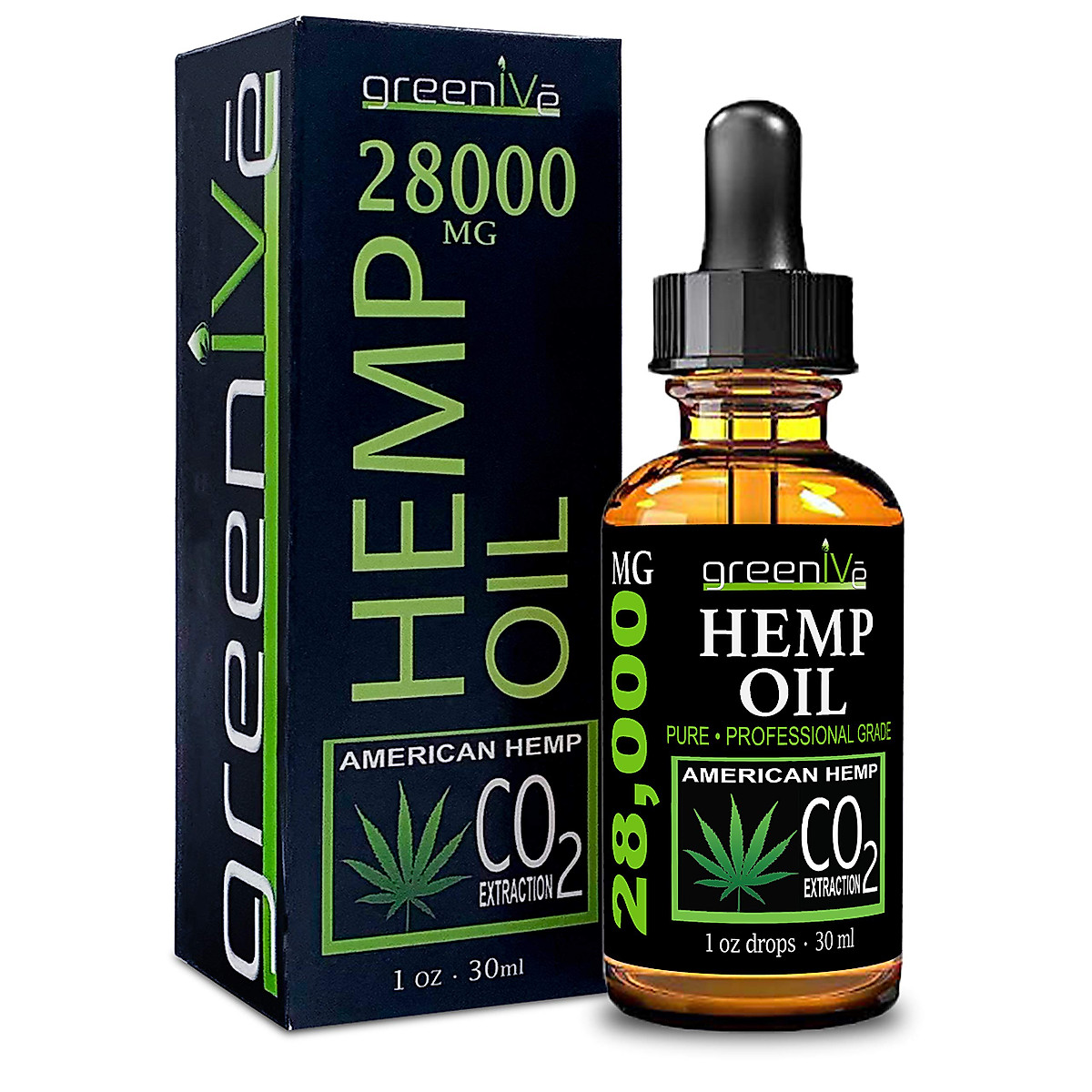 GreenIVe Hemp Drops 28,000mg Organically Grown Pure Hemp Oil Drops Vegan Omegas Natural Potent Results